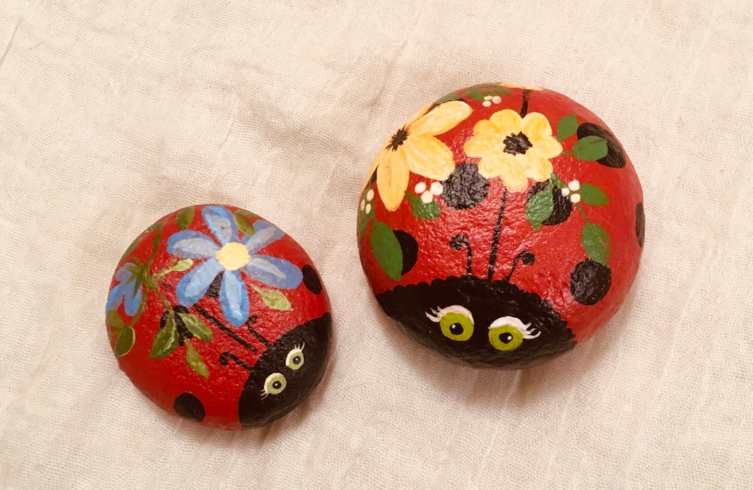 Painted Bug Rocks Set of 2 Garden Rocks Pair of Beetle - Etsy