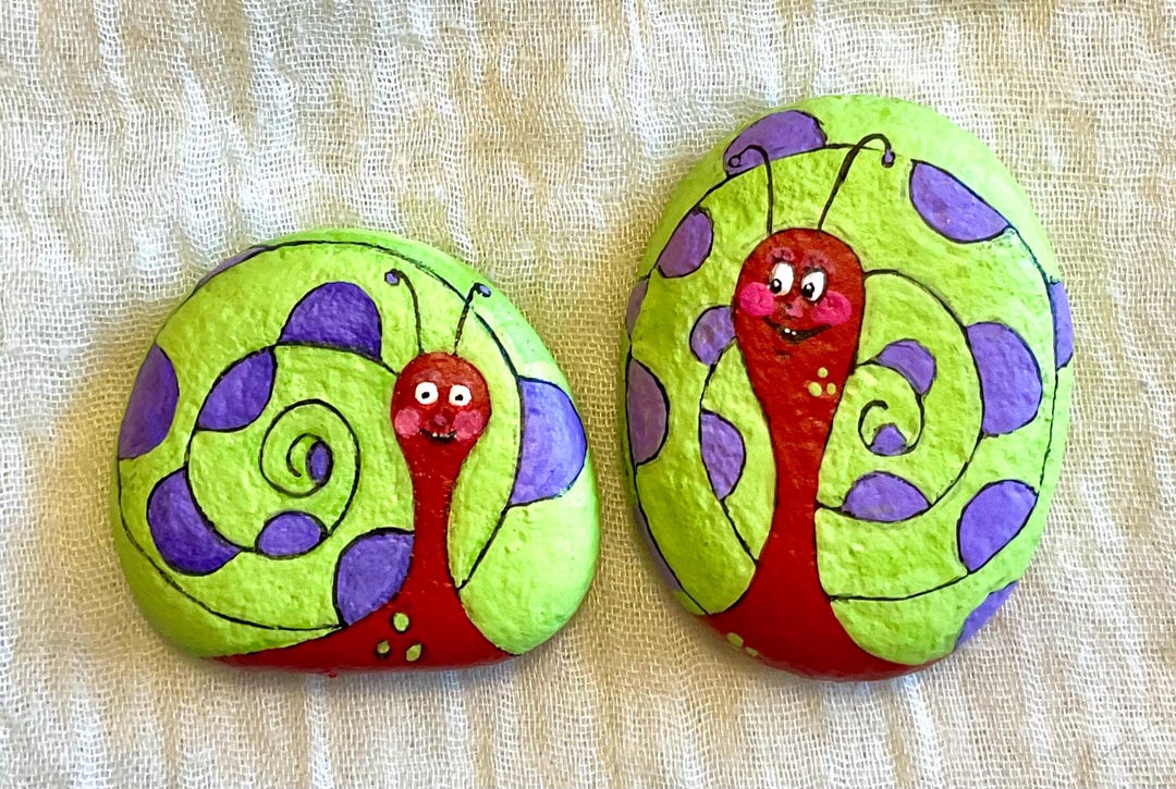 Painted Snail Rock Pair, Sealed Garden Art, Cute Stone Painting, Set of ...