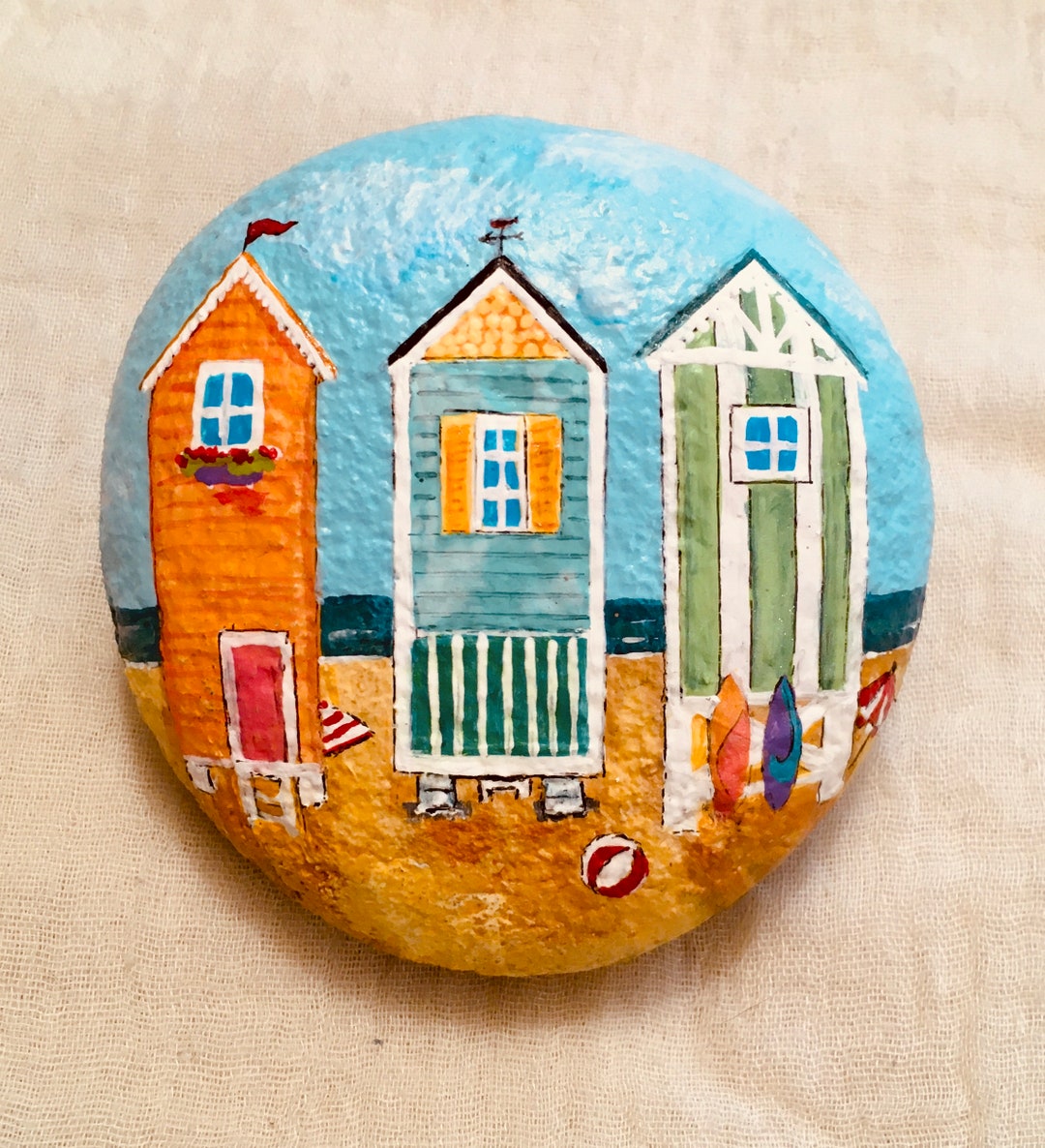 Painted Beach House Rock Summer Stone Painting Sealed Garden - Etsy