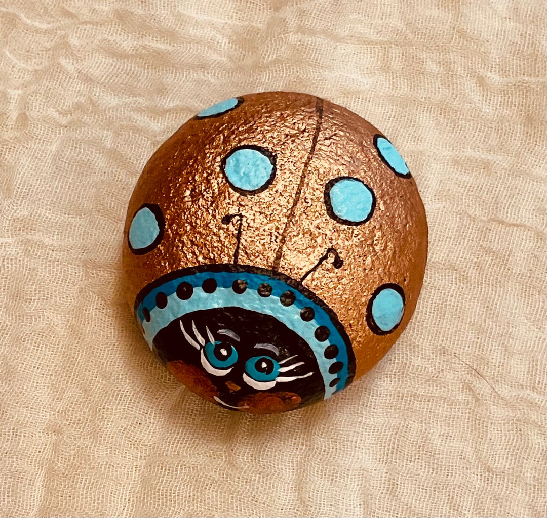 Painted Ladybug Rock, Bronze Color Metallic Bug, Beetle Stone, Insect ...