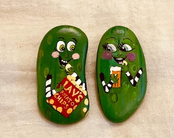Painted Pickle Rock Pair, Funny Pickles Stone, Pebble Painting, Sealed ...
