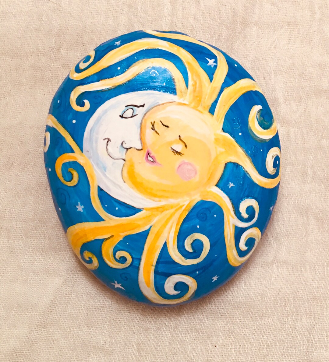 Sun Moon Painted Rock Celestial Stone Painting Sealed Garden - Etsy