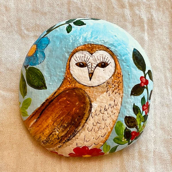 Painted Owl Rock - Etsy