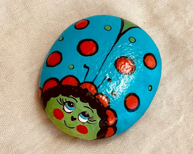 Painted Bug Rock, Colorful Beetle, Ladybug Stone, Sealed Garden Art ...