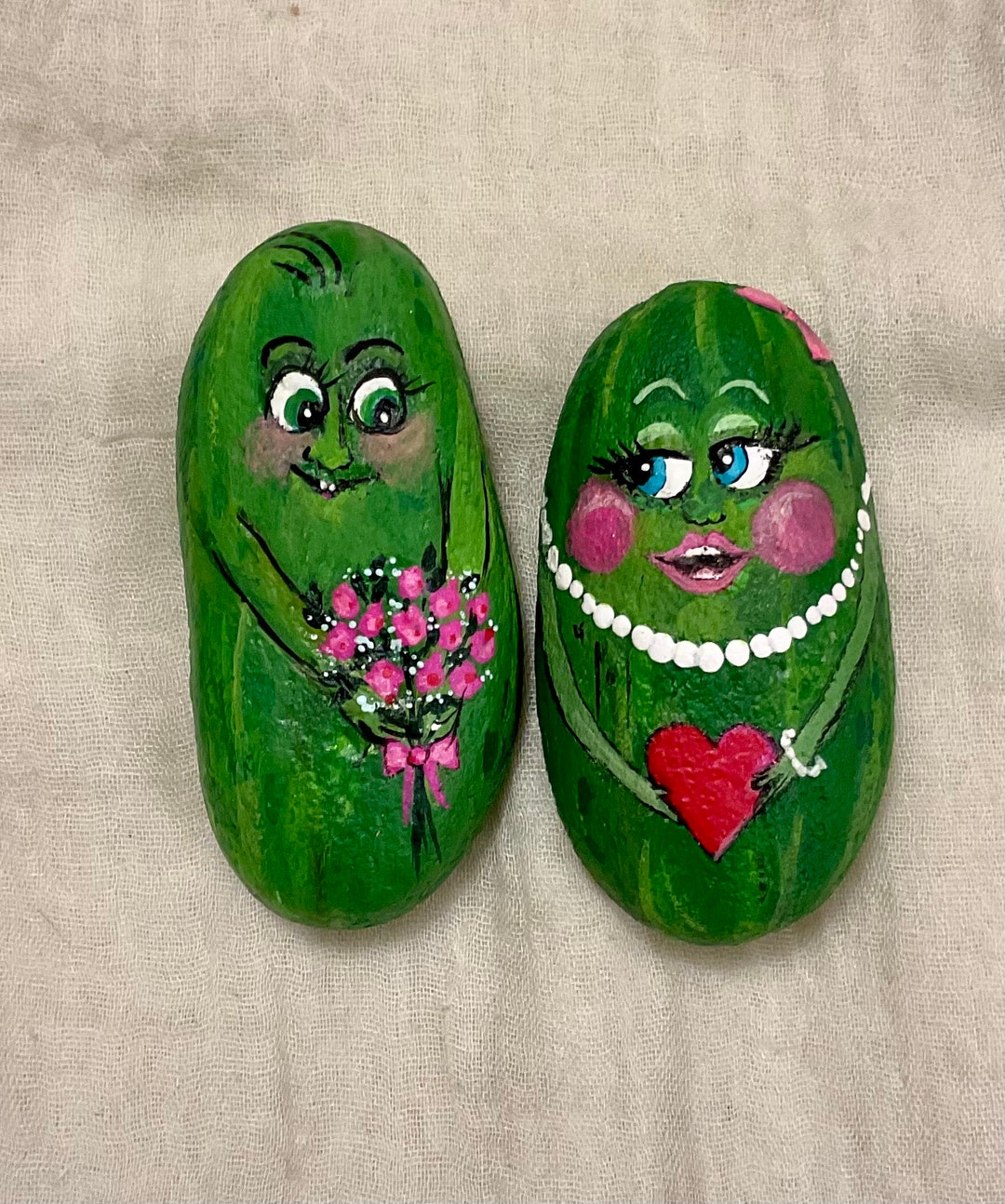 Painted Pickle Rock Pair, Funny Pickles Stones, Pebble Painting, Sealed ...