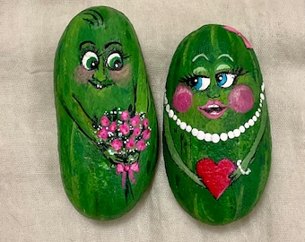 Painted Pickle Rock Pair, Funny Pickles Stone, Pebble Painting, Sealed ...