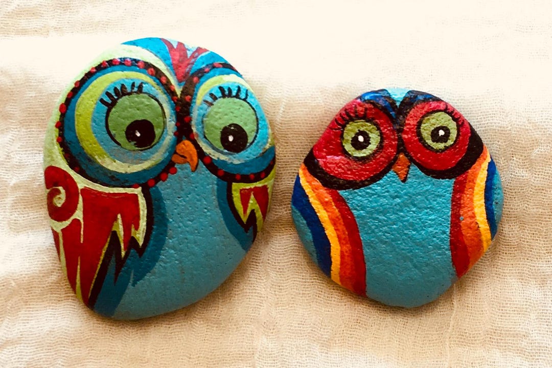 Owl Rock Pair, Blue Bird Stone Set, Lovebirds Painting, Potted Plant ...