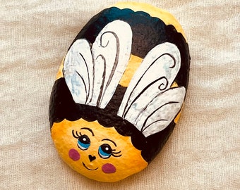 Painted Honey Bee Rock, Insect Stone, Sealed Garden Art, Bumble Bee Bug ...