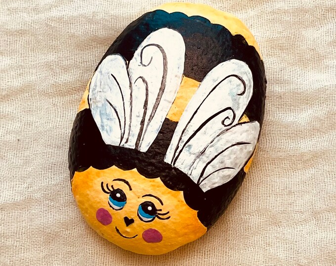 Painted Honey Bee Rock, Insect Stone, Sealed Garden Art, Bumble Bee Bug ...