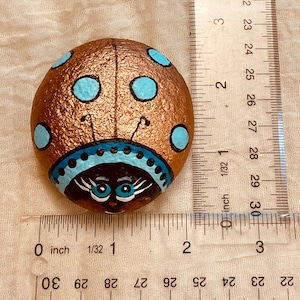 Painted Ladybug Rock, Bronze Color Metallic Bug, Beetle Stone, Insect ...