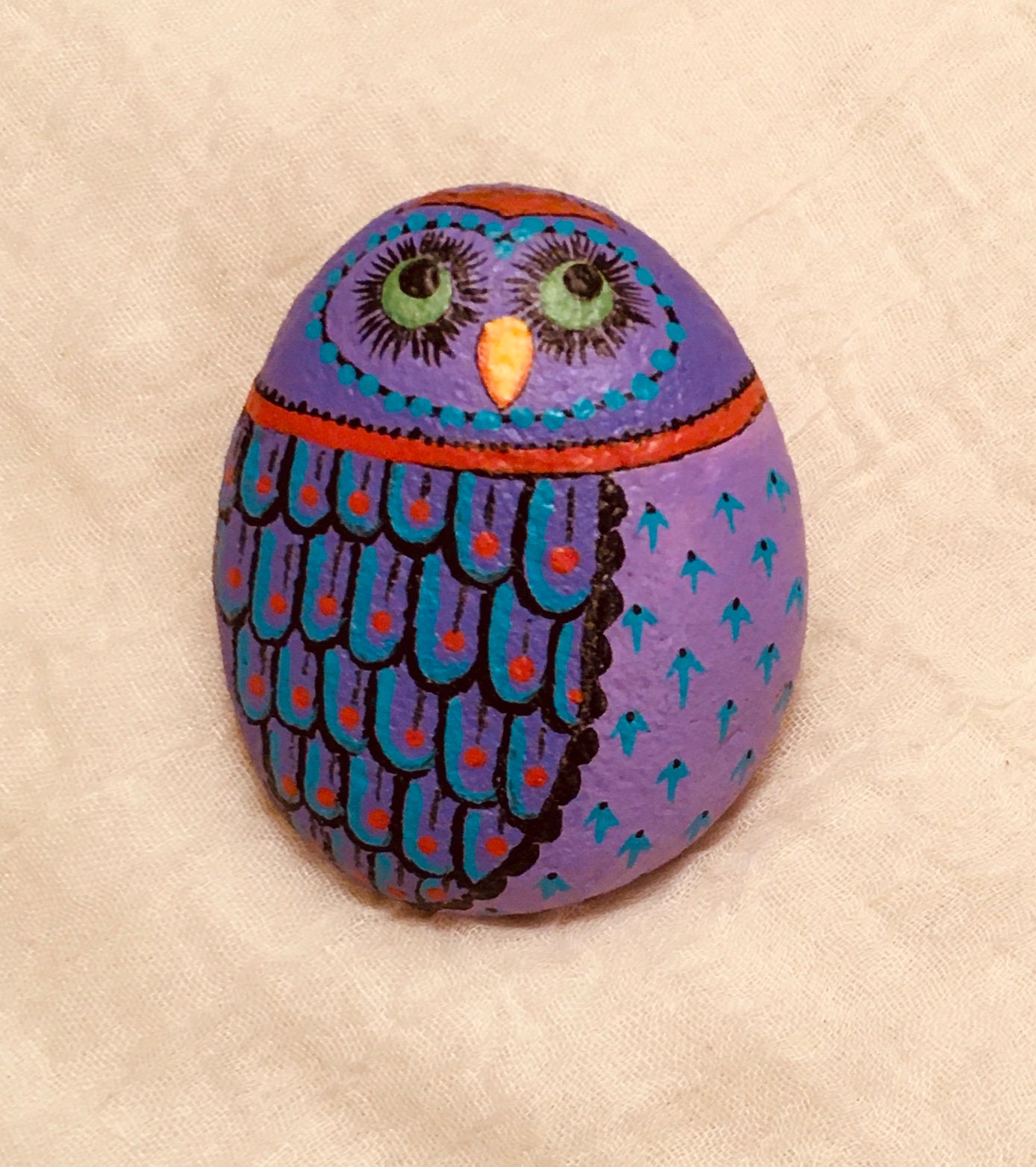Acrylic Painted Rock Owl Bird Stone Rock Painting Primitive Stylized ...