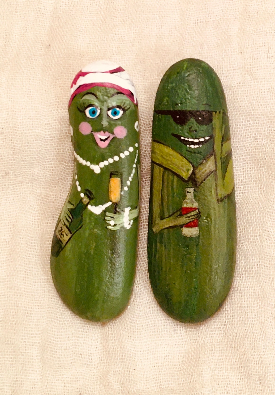 Painted Pickle Rock Pair 2 Funny Painted Pickles Stone Rock | Etsy