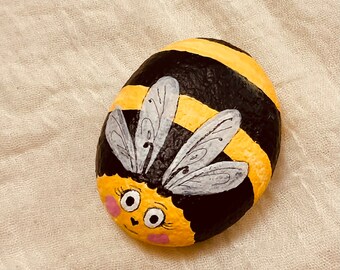 Painted Honey Bee Rock, Insect Stone, Sealed Garden Art, Bumble Bee Bug ...