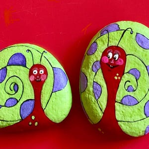 Painted Snail Rock Pair, Sealed Garden Art, Cute Stone Painting, Set of ...