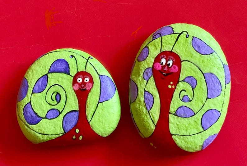 Painted Snail Rock Pair, Sealed Garden Art, Cute Stone Painting, Set of ...