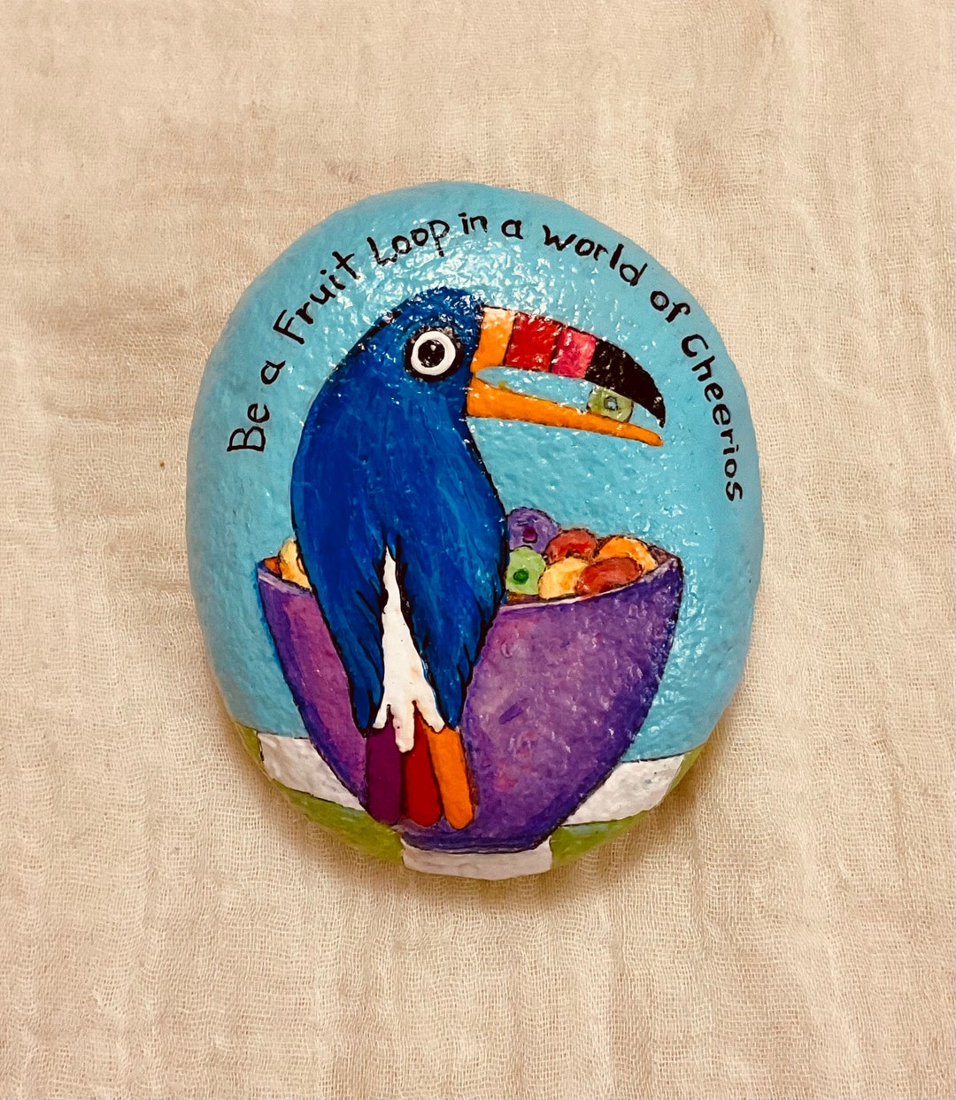 Painted Toucan Rock, Fruit Cereal Painting, Inspirational Quote ...