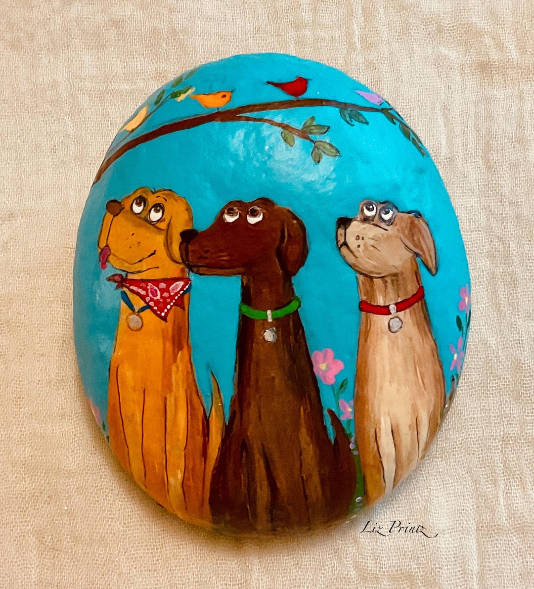 Dog Painted Rock, Birdwatching Buddies, Dog Lovers Stone Painting, Pet ...