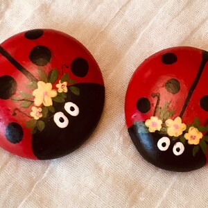 Ladybug Rock Set, Pair Red Beetle Stones, Sealed Garden Art, Flower ...