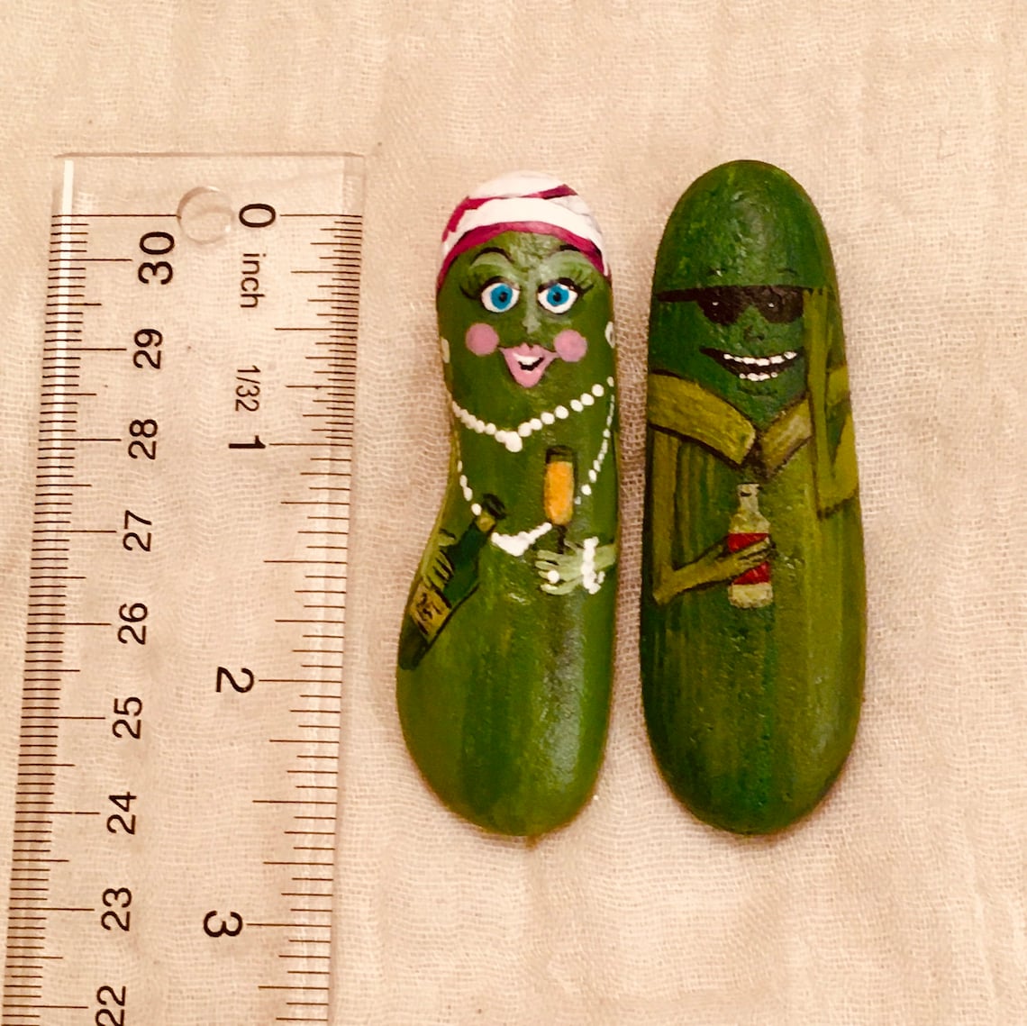 Painted Pickle Rock Pair 2 Funny Painted Pickles Stone Rock | Etsy