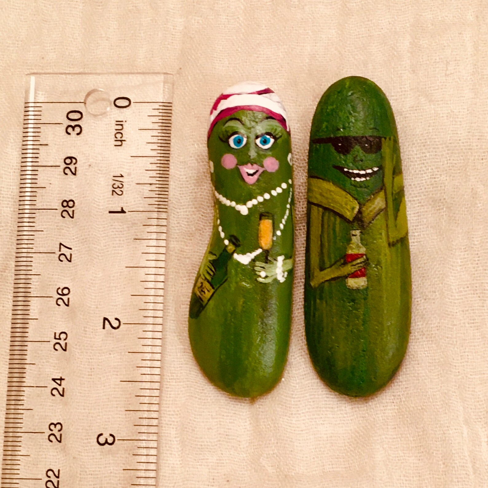 Painted Pickle Rock Pair 2 Funny Painted Pickles Stone Rock | Etsy