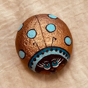 Painted Ladybug Rock, Bronze Color Metallic Bug, Beetle Stone, Insect ...