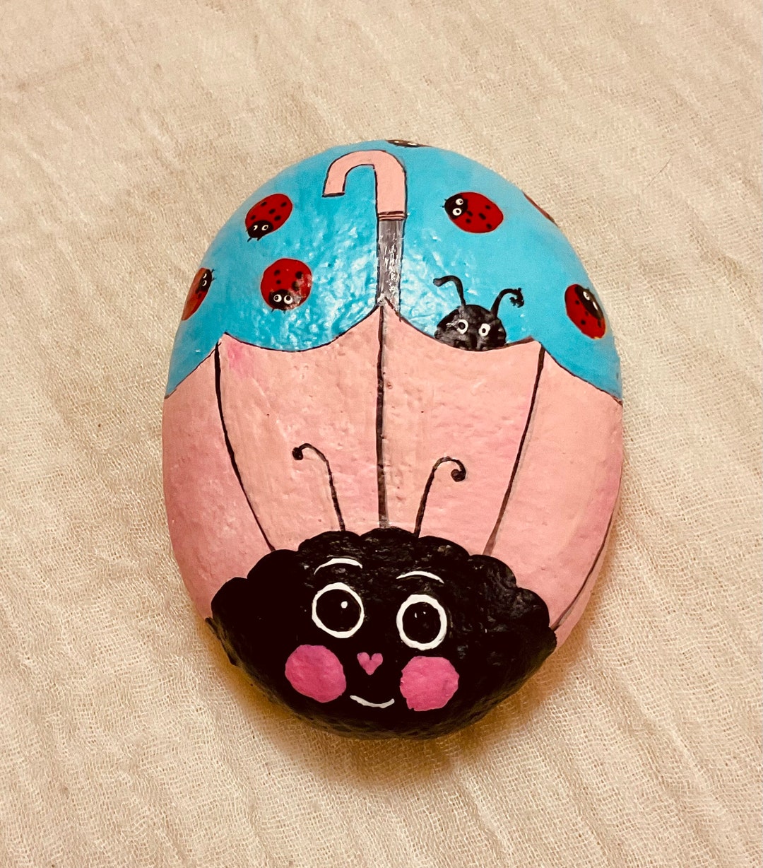 Painted Ladybug Rock, Raining Lady Bug Stone Painting, Pink Umbrella ...