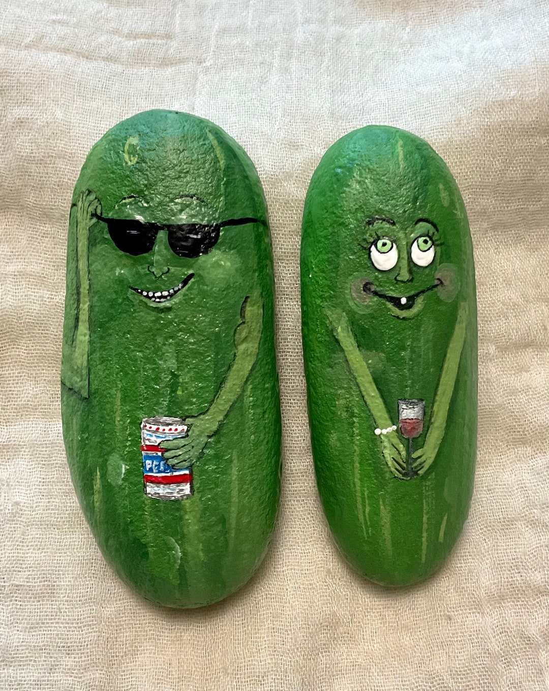 Painted Pickle Rock Pair, Funny Pickles Stone, Pebble Painting, Sealed ...