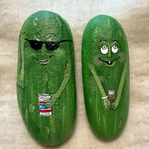 Painted Pickle Rock Pair, Funny Pickles Stone, Pebble Painting, Sealed ...