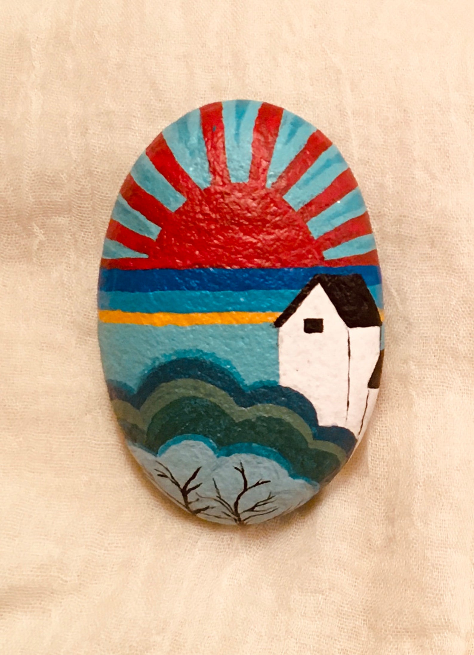 Painted House Rock Beach House Stone Painting Sealed Garden - Etsy