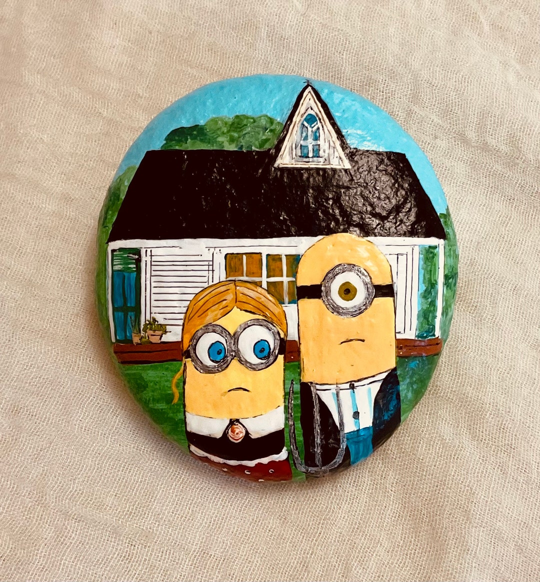 Painted Rock, American Gothic Painting, Funny Minion Mashup, Sealed ...