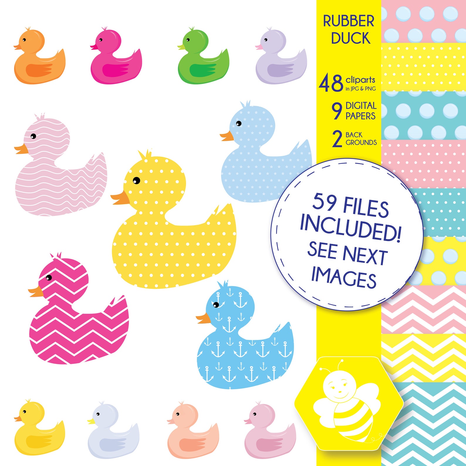 Rubber Duck Clip Art & Digital Paper Set Rubber Duck Clipart - Etsy