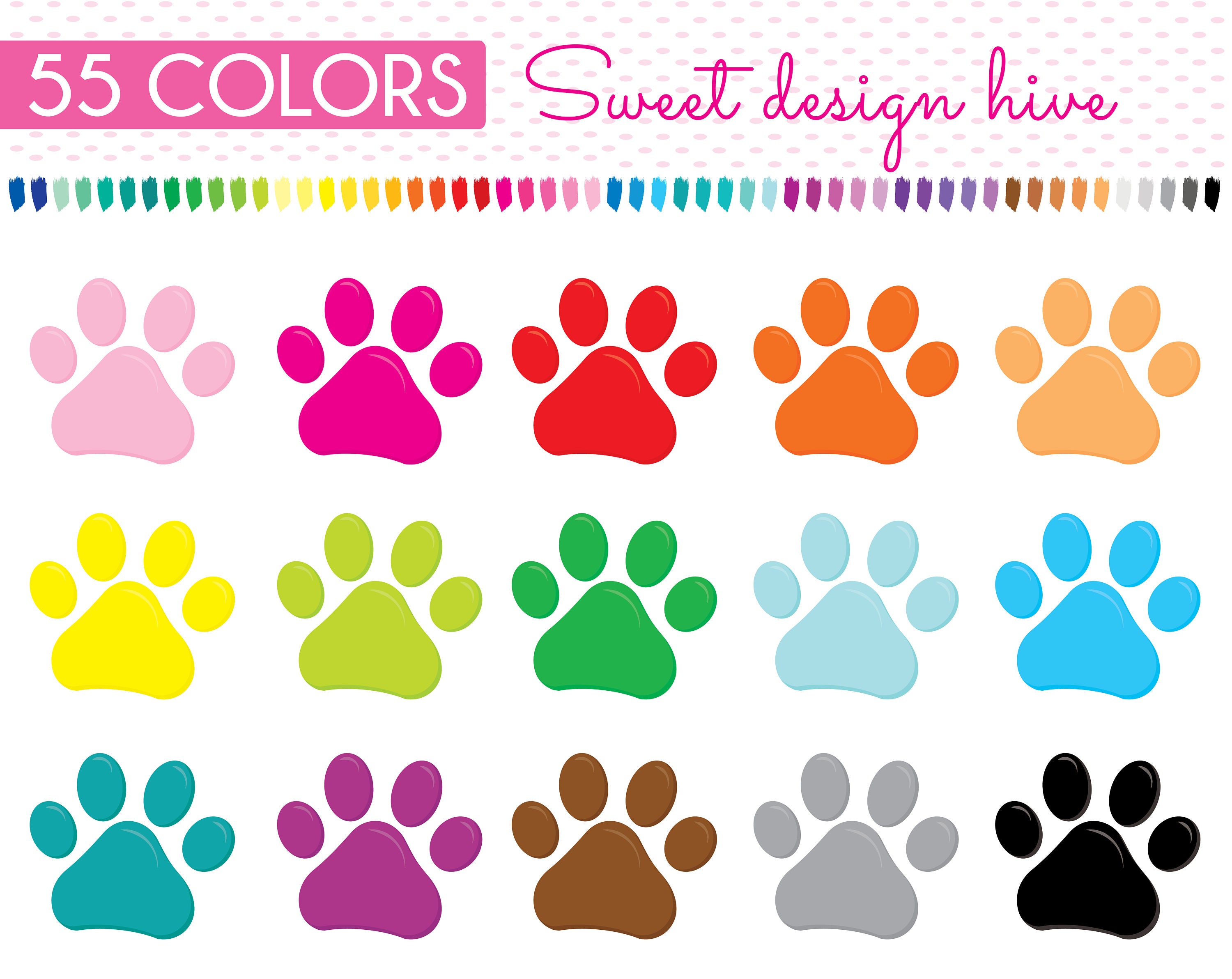 Paw Prints Clipart Rainbow Colors Puppy Paws Clip Art Dog - Etsy Canada
