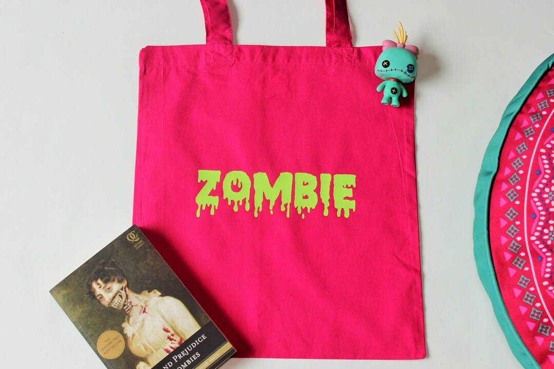 Zombie Tote Bag, Cotton Bag, Reusable Shopping Bag, Eco Tote Bag, Pink ...
