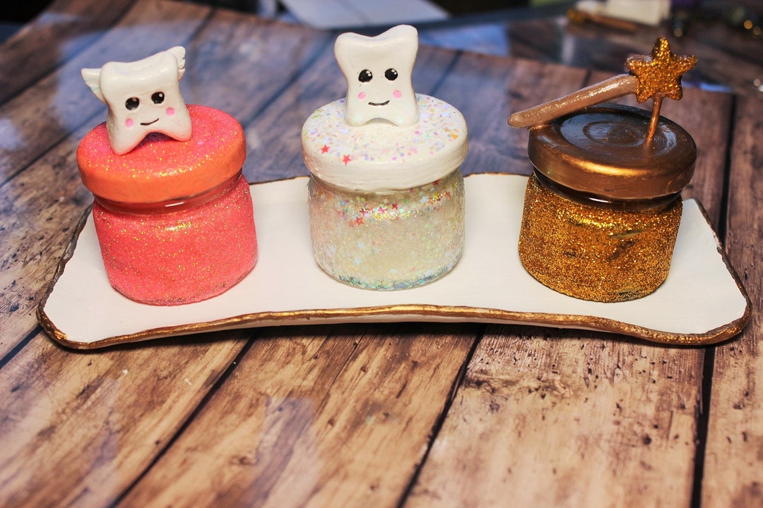 Tooth Fairy Jars, Baby Gift, Baby Tooth, Keepsake, Clay Teeth, Kawaii ...