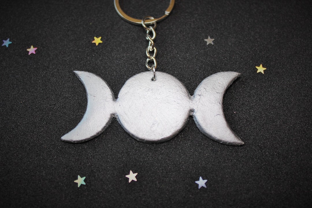 Triple Moon, Goddess Keychain, Pagan Gift, Moon Phase, Witch Keychain ...