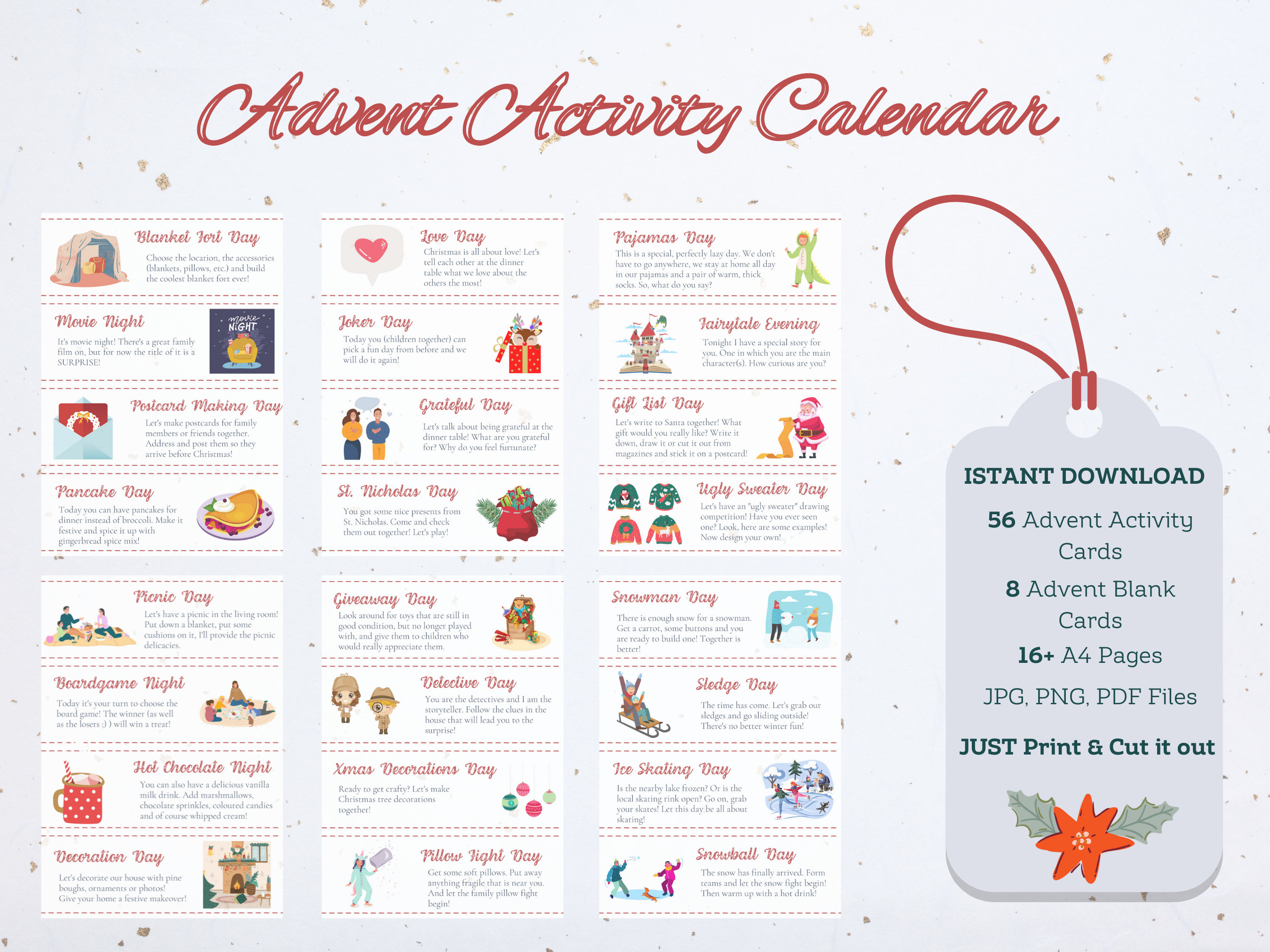 Advent Calendar Activity Cards (printable) 2022 With Beautiful High ...