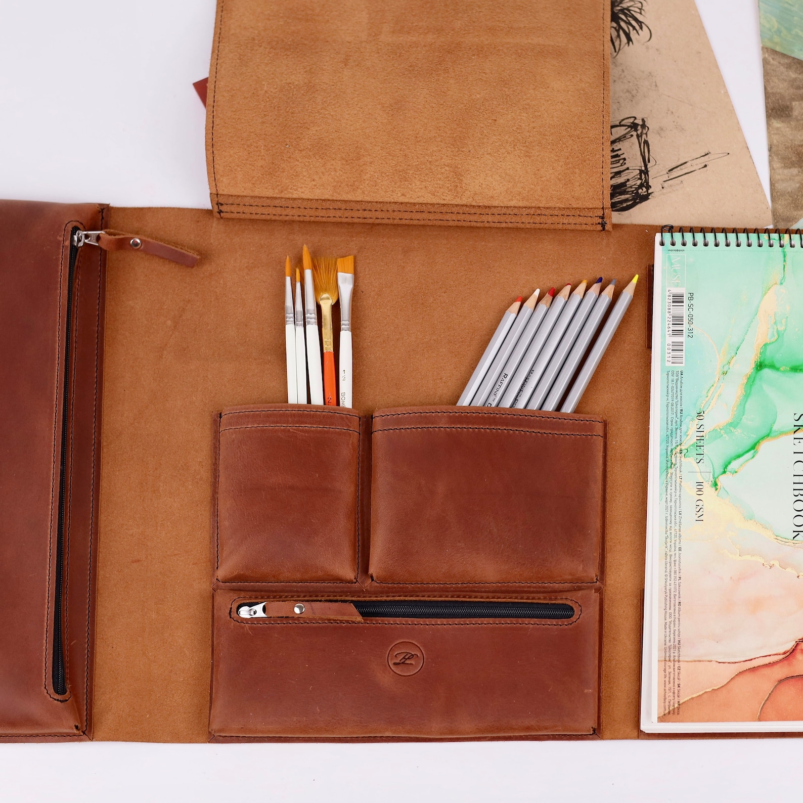Back to School Gift for Art Student, Leather Sketchbook Cover, Drawing ...