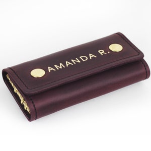 Purple key case Leather key pouch Personalize keychain | Etsy