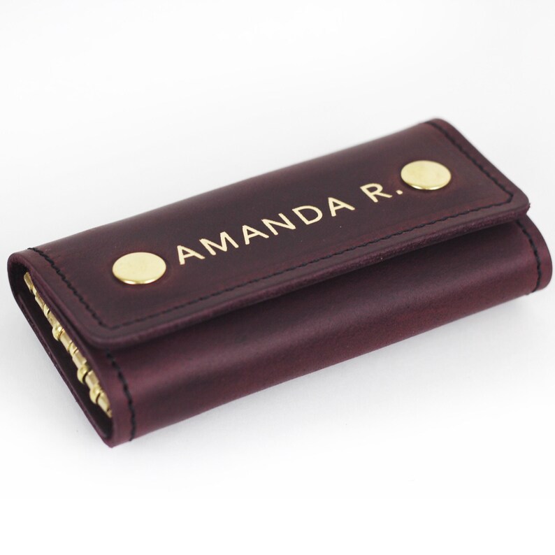 Purple Key Case, Leather Key Pouch, Personalized Keychain, Custom Key ...