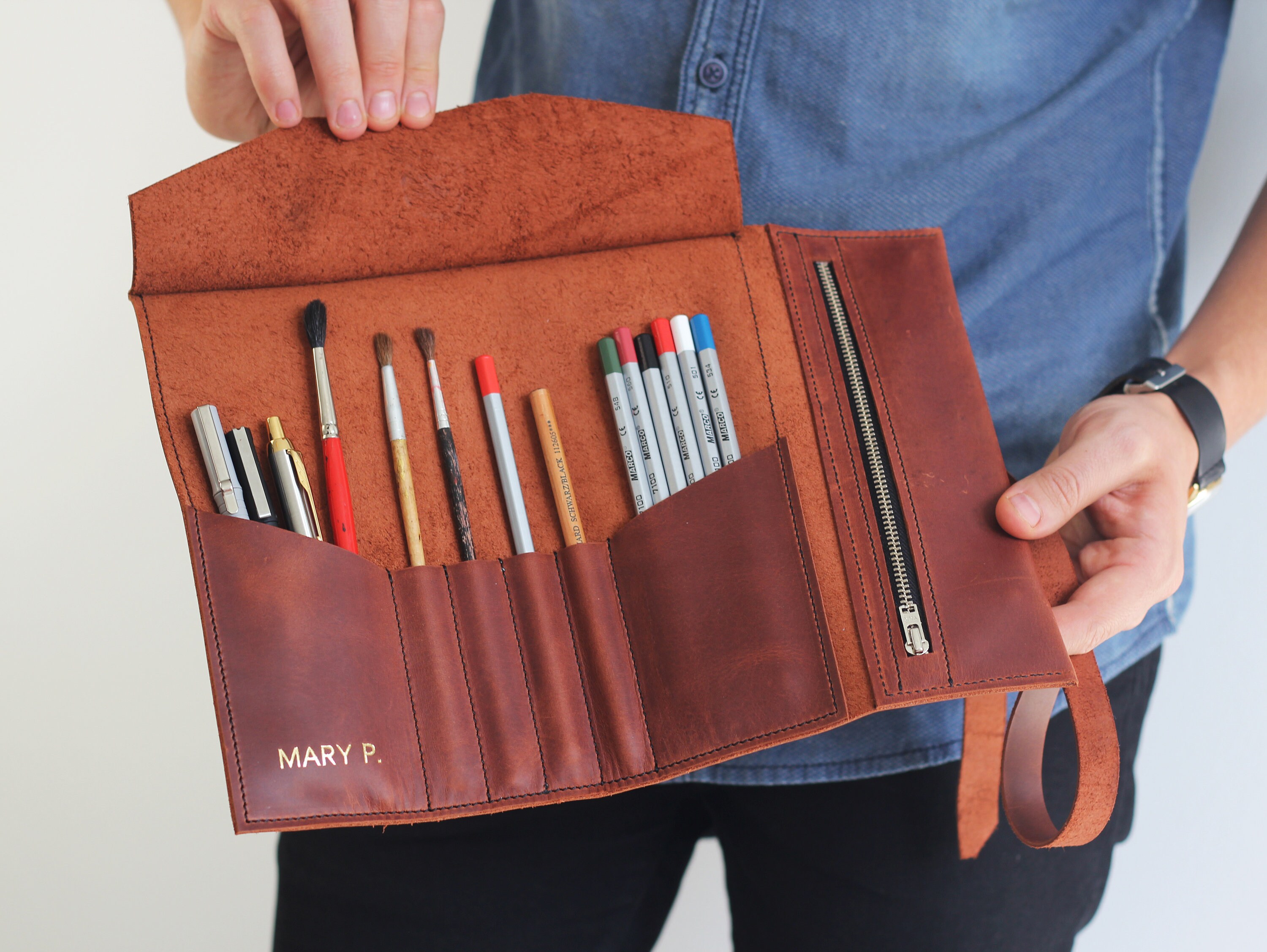 Green Leather Artist Tool Roll - Etsy