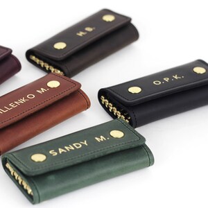 Purple Key Case, Leather Key Pouch, Personalized Keychain, Custom Key ...