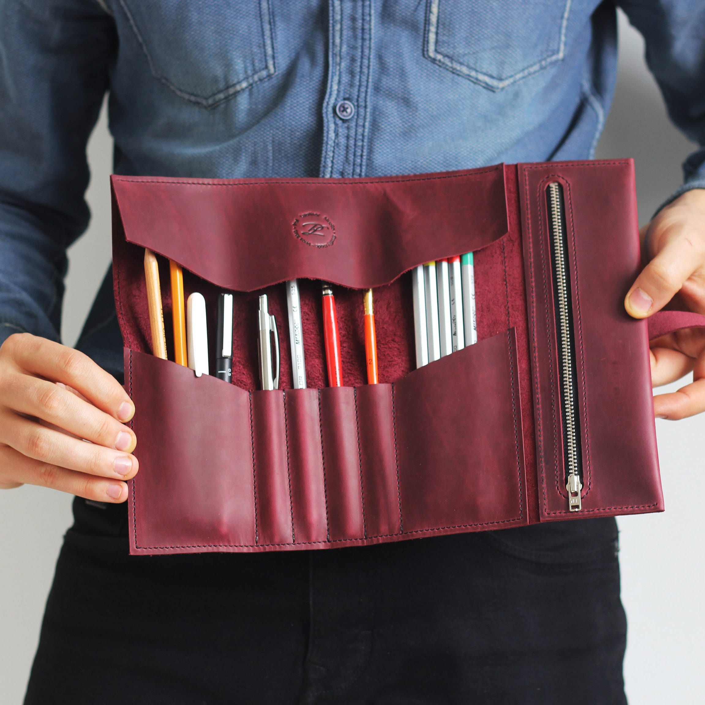 Architect Gift, Leather Pencil Case for Designer, Custom Tool Roll ...