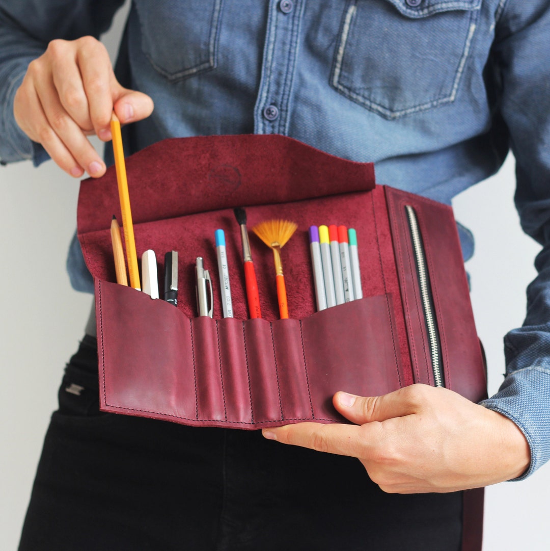 Architect Gift, Leather Pencil Case for Designer, Custom Tool Roll ...