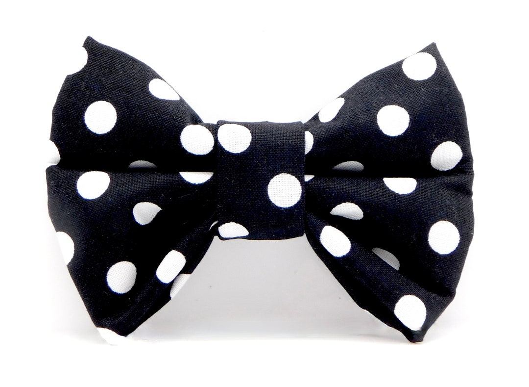 Black Dog Bow With White Polka Dots / Cat Bow Black With White Polka ...