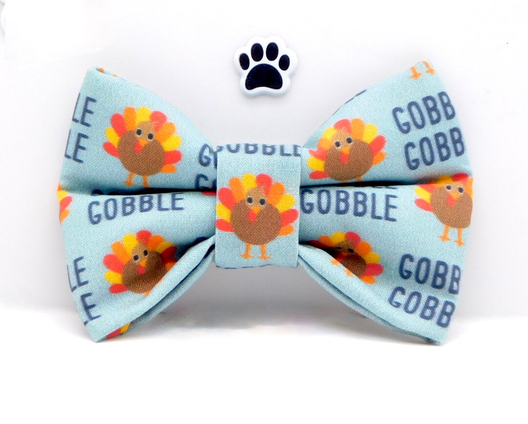 Gobble Turkey Dog Bow Tie, Thanksgiving Cat Bow Tie, Dog Bow for ...