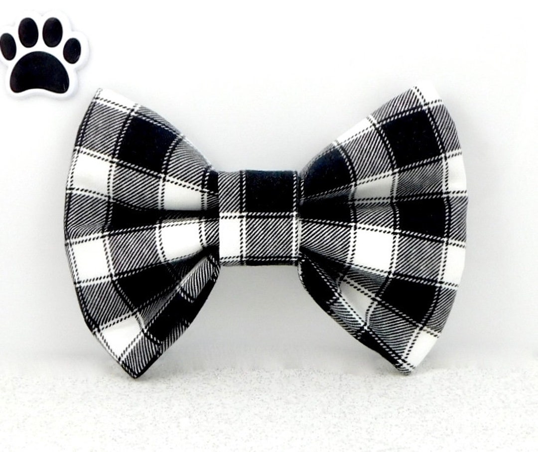 Bow Tie Dog Collar Plaid Black White Small to Extra Large - Etsy