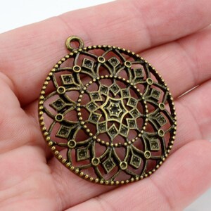 Filigree Round Pendant, Round Filigree Flower Pendant, Large Round ...