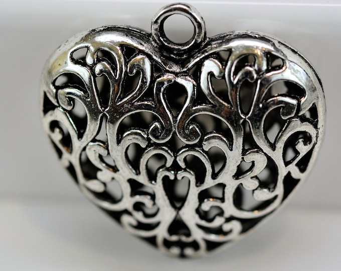 Silver Filigree Heart Necklace With Foxtail Chain 16 With 3 Extender ...
