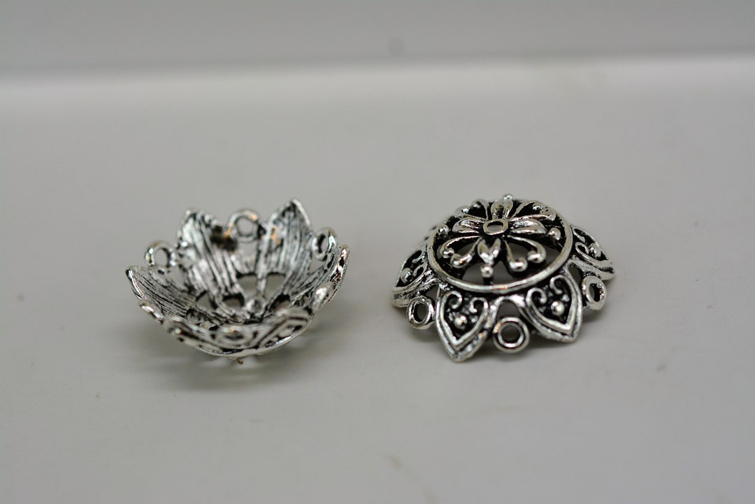 Bead Cap, Large Bead Cap, Antique Silver Flower Bead Cap, 24mm Bead Cap ...