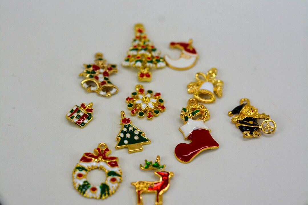 Enameled Christmas Charms: Zinc Alloy Holiday Pendants, Set of 11 - Etsy